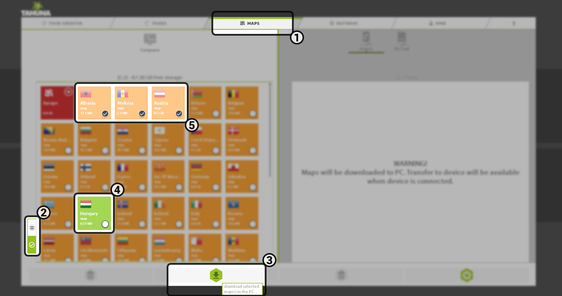 Maps tab – GPS Tuner